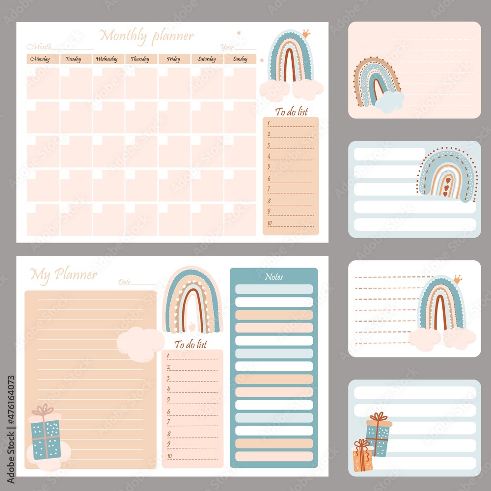 Cute planner templates - for day, week, month, to-do list. Scandinavian ...