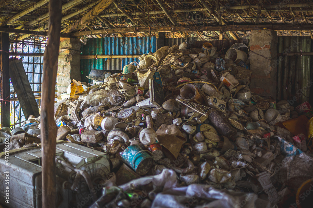 Plastic trash collected in a waste recycling center in Ukhia, Teknaf ...