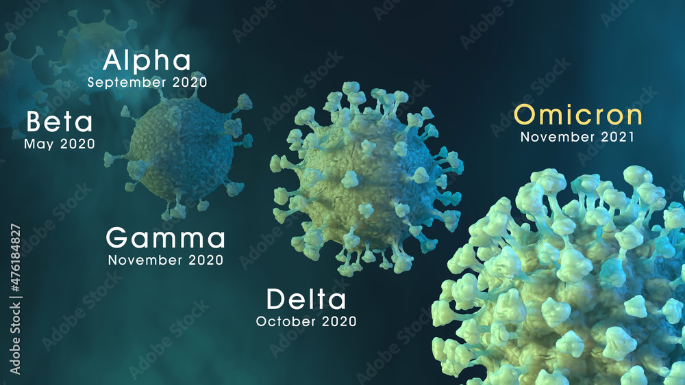 Coronavirus pandemic - The COVID-19 mutation variants. Microscopic view ...