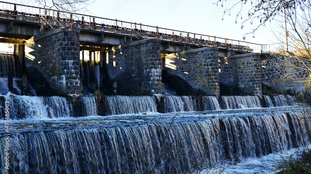 river dam. Dam water release, The excess capacity of the dam until ...