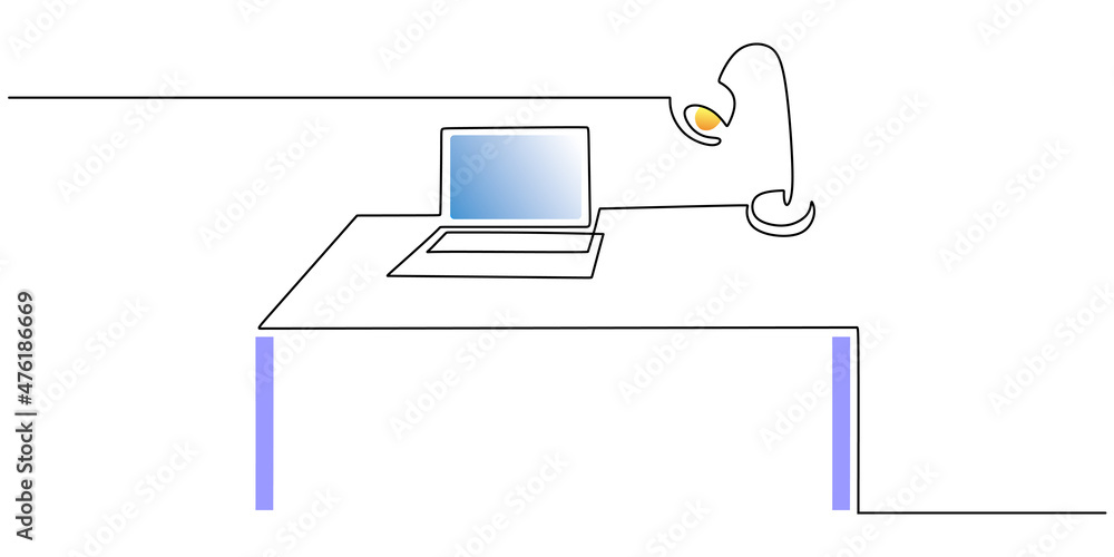 Continuous one single line of laptop and study lamp isolated on white ...