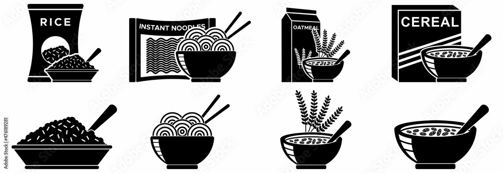carbohydrate foods icon set, carbohydrate foods vector set sign symbol ...