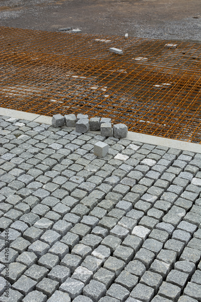 decorative stone paving in landscape architecture, placing the ...