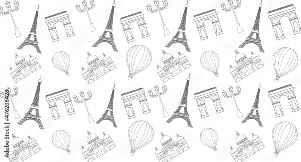 Seamless pattern with french landmark, Paris, vector illustration Stock ...