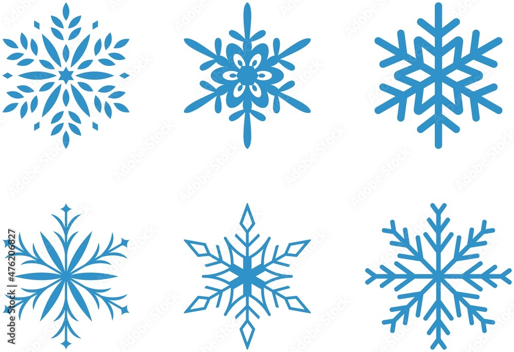 Eisblaue frostige abstrakte Schneeflocken Symbol set auf einem weissen ...