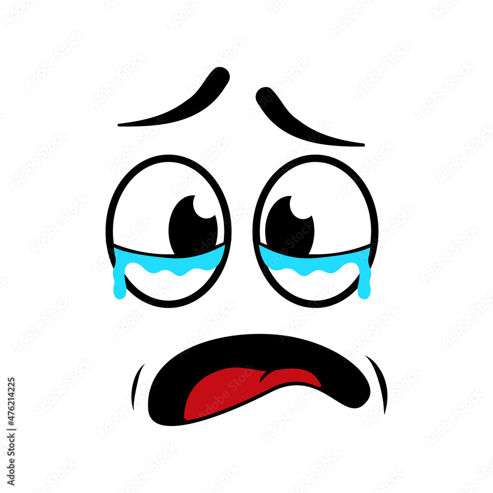 Face cry. Icon of sad or cry emoji. Cartoon face with emoticon. Comic ...