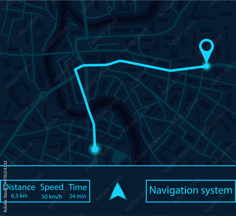 Vetor de Map gps navigator. Navigate app with ui for city, route and street. Dashboard with ...
