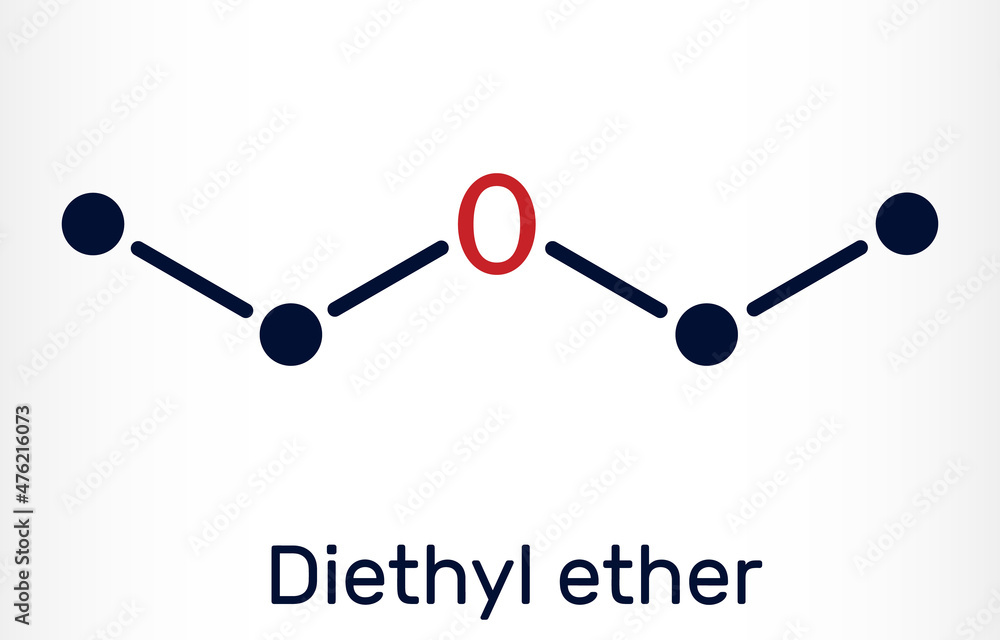 Diethyl ether, ethyl ether molecule. It is an ether in which the oxygen ...