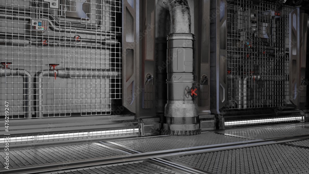 Sci-fi interior control room in dark scene 3D rendering wallpaper ...