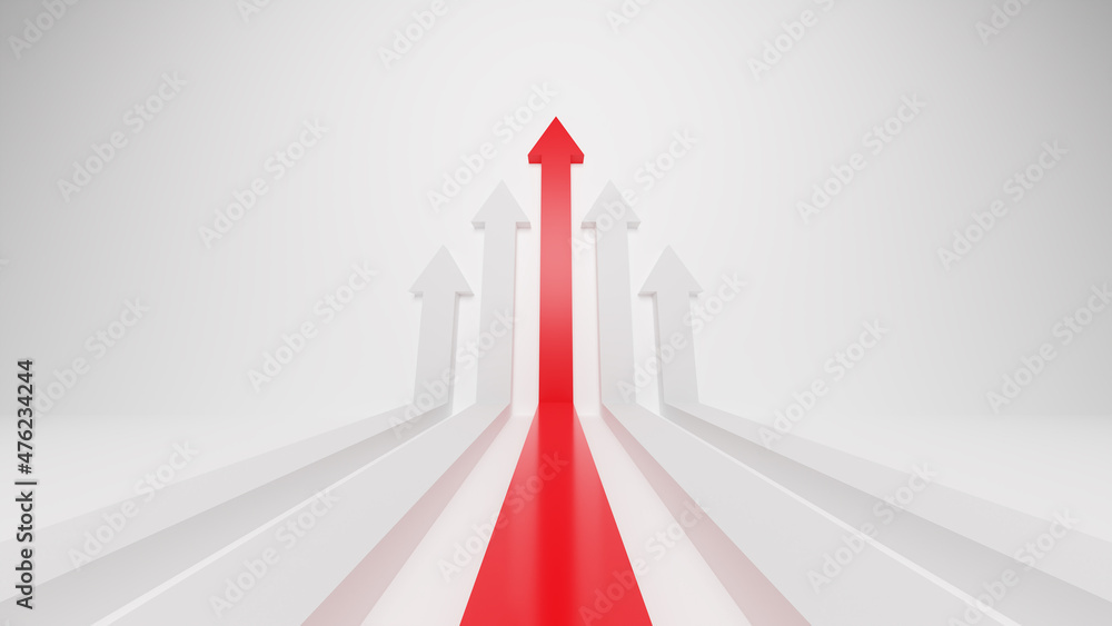 Leader Red arrow leading white arrow on white background. Teamwork ...