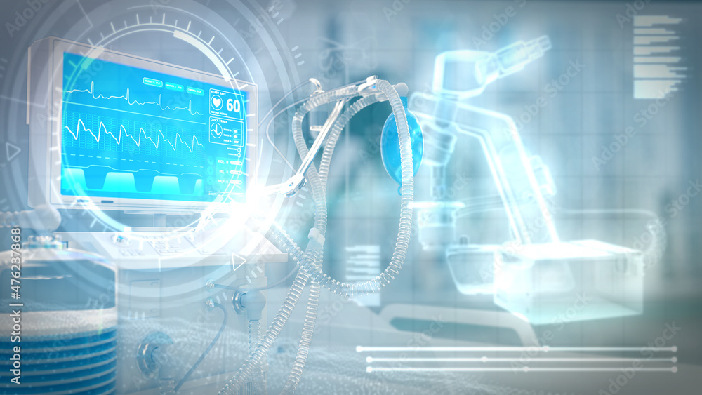 hi-tech hospital room with cg overlays and lab microscope . conceptual ...