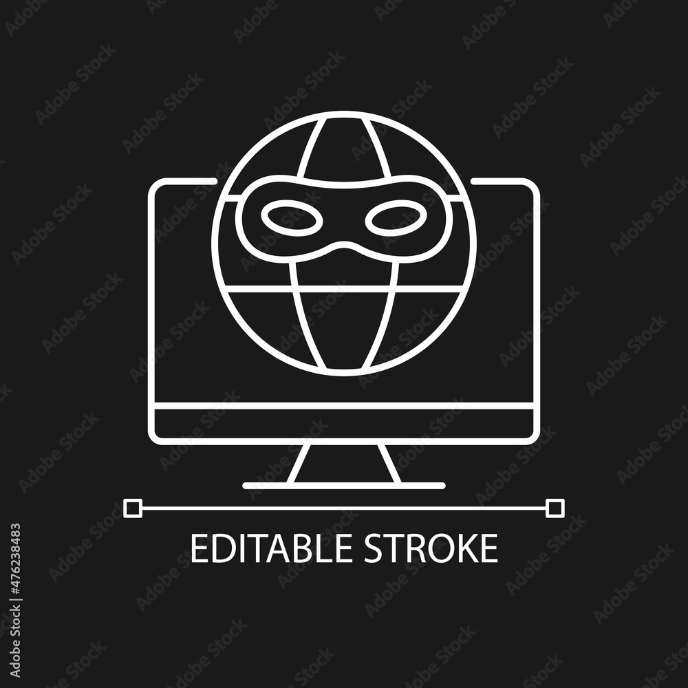 Dark web white linear icon for dark theme. Illegal market. Hidden ...