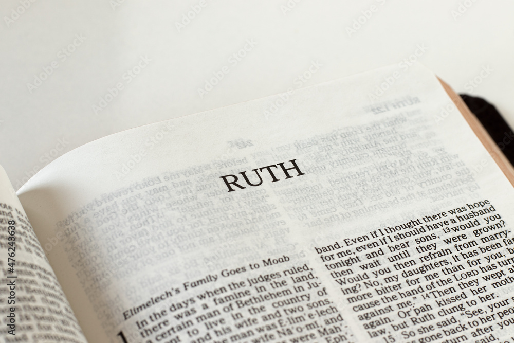 Ruth open Holy Bible Book Old Testament Scripture on white background ...