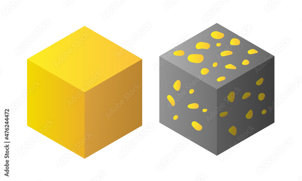Gold block, vector element for game design. Сube isolated on white ...