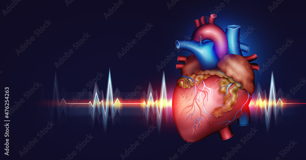Human heart 3D illustration. Physical damage, heart attack, stress ...
