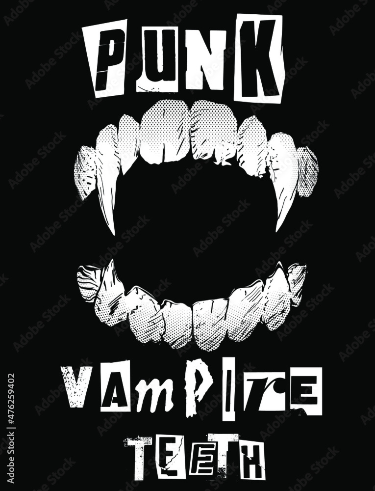 Vecteur Stock Punk Vampire Teeth. Black and white hand drawn vector ...