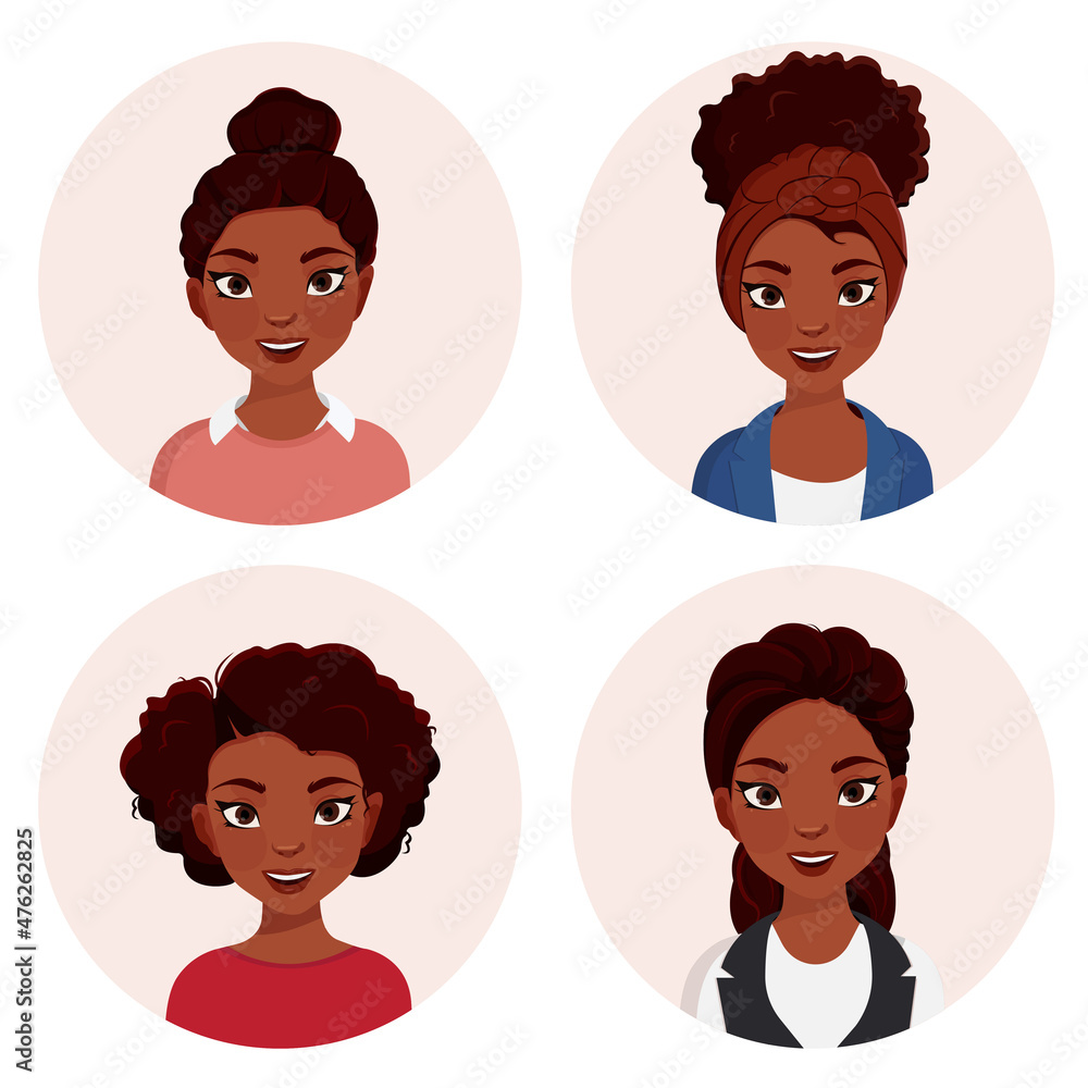 Smiling african woman avatar set. Different women characters collection ...