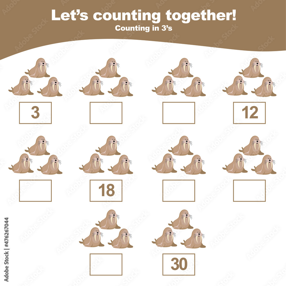Counting the sea animals for Preschool Children. Math worksheet with ...