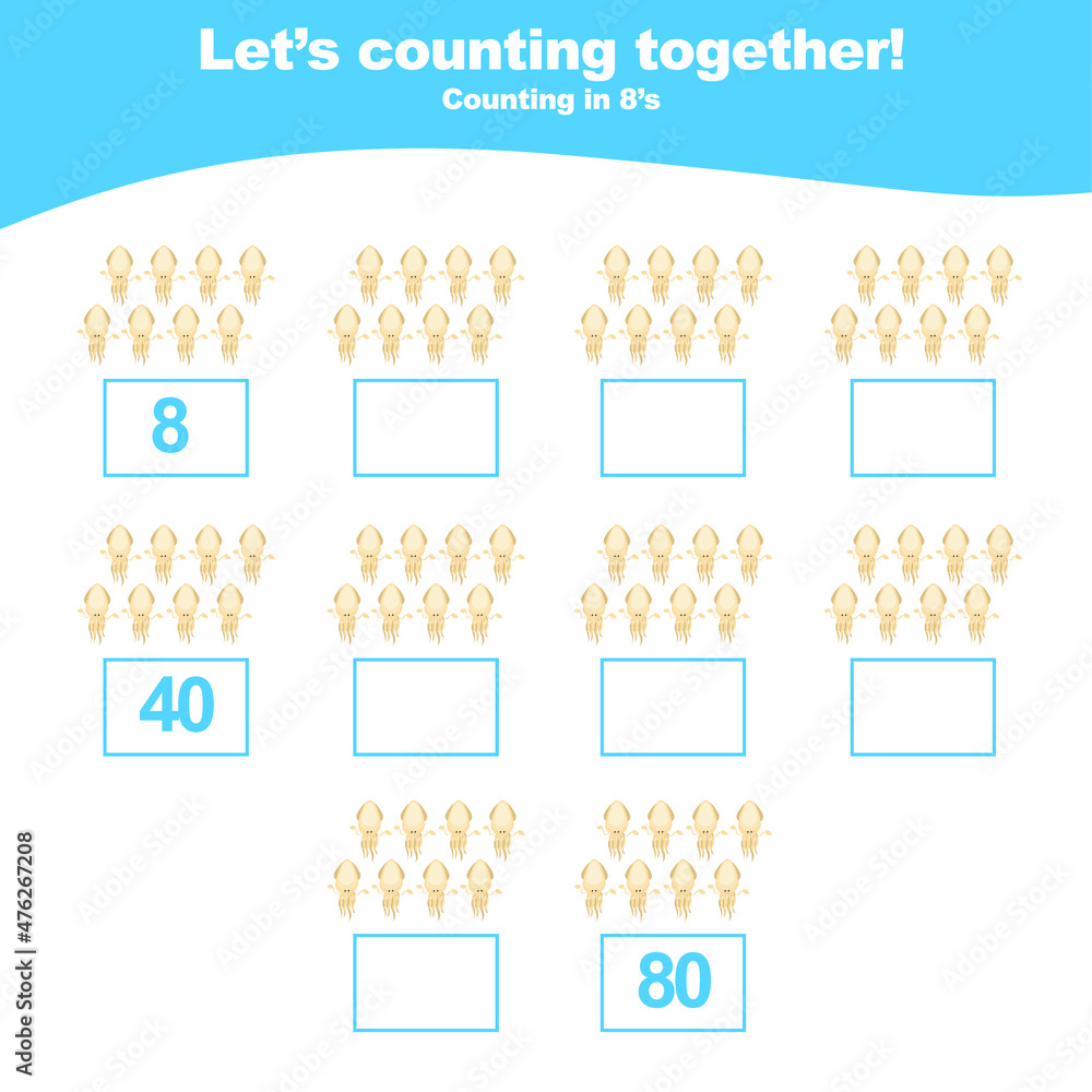 Counting the sea animals for Preschool Children. Math worksheet with ...