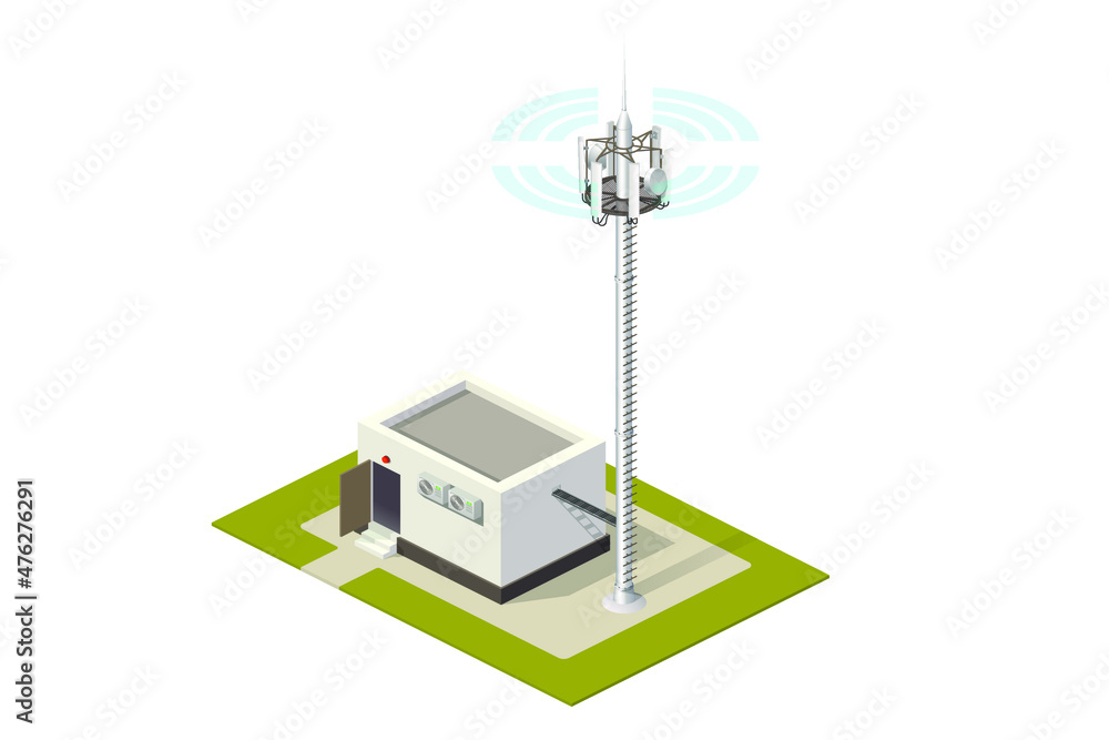 Cell base station with tower and antennas isometric illustration Stock ...