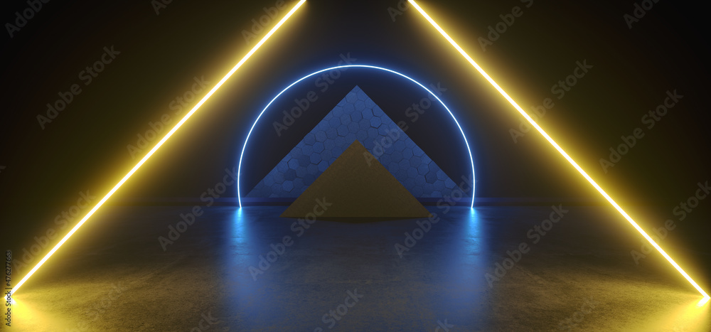 Alien Spaceship Stage Neon Sci Fi Glowing Gradient Blue Yellow Laser ...