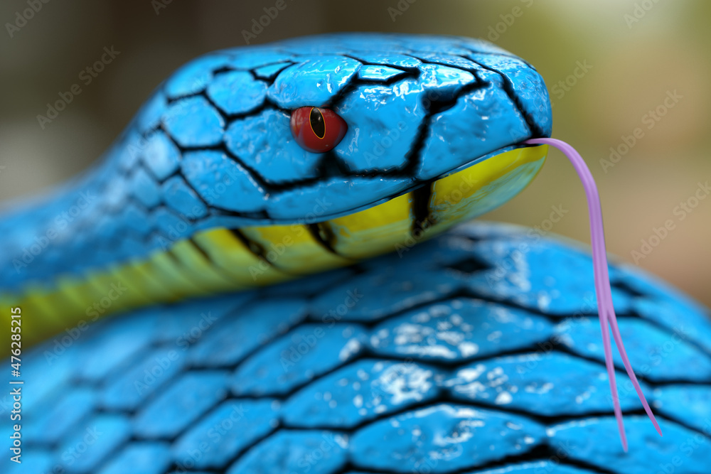 Blue Viper Trimeresurus Insularis Snake. 3d Rendering Stock ...