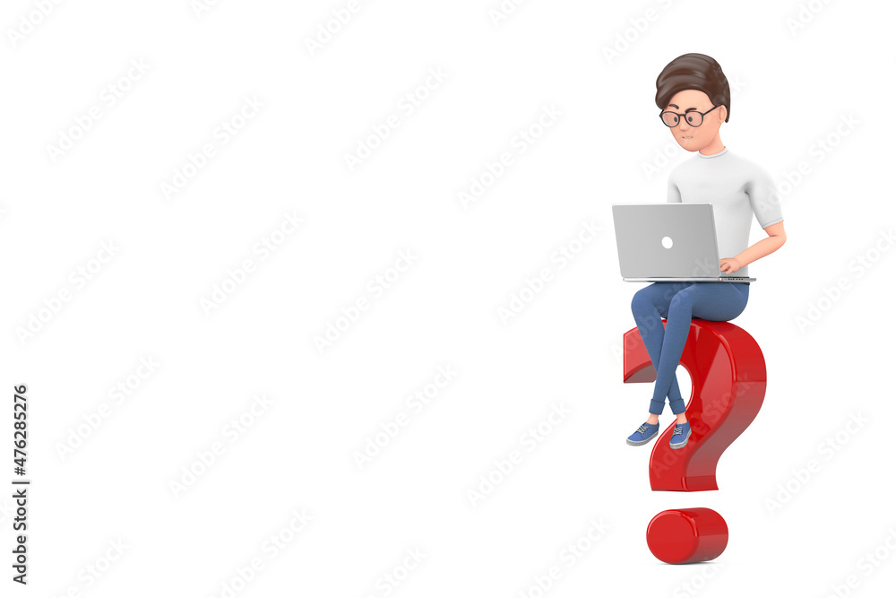 Cartoon Character Person Businessman with Laptop working over Red ...