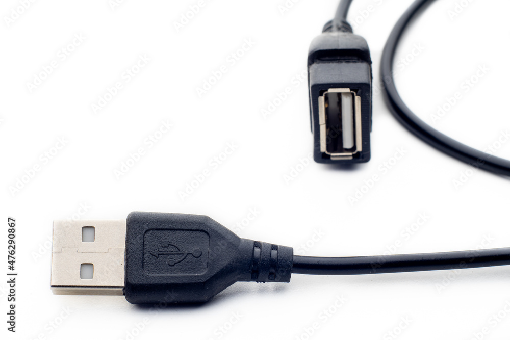 Stockfoto Black usb type-A male and female cable on a white background ...