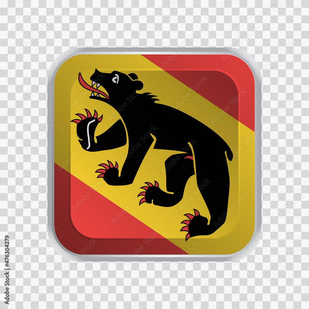 Flag of Bern of Switzerland on square button on transparent background ...