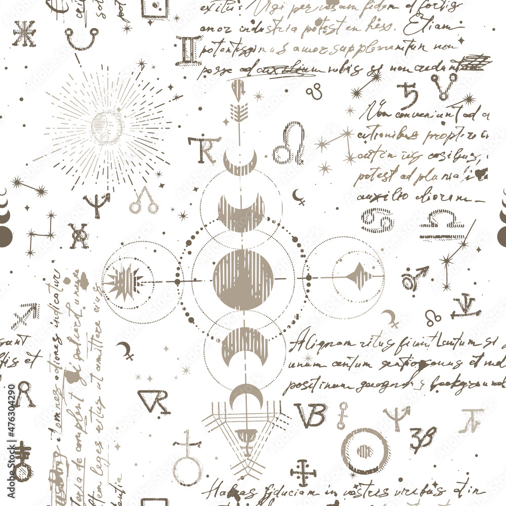 Seamless esoteric pattern. Astrological, magical and esoteric symbols ...