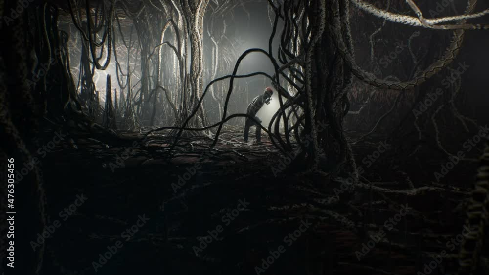 A scientist explores a cave with unusual and monstrous creatures. An ...