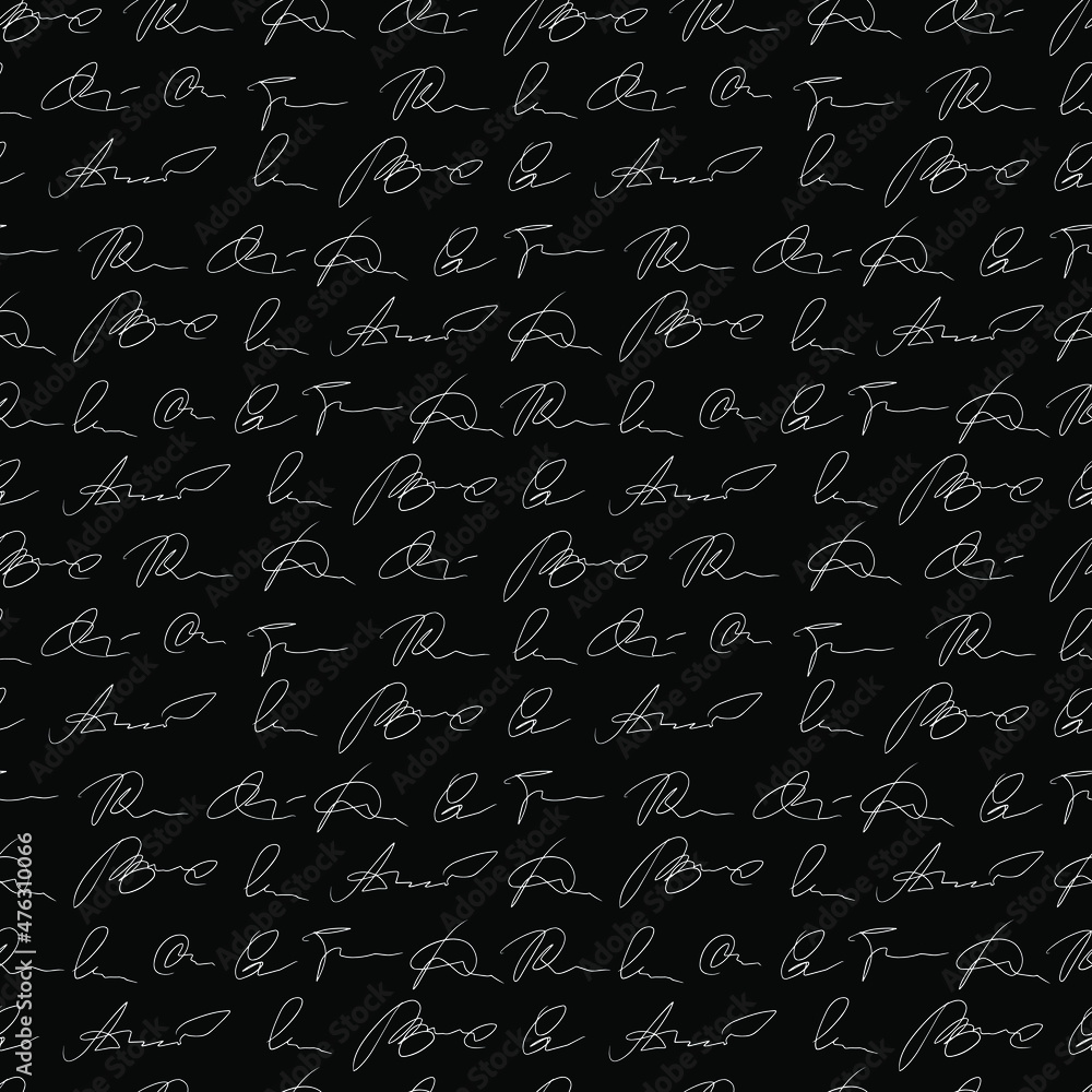 vector seamless pattern handwritten personal signatures. Hand writing ...