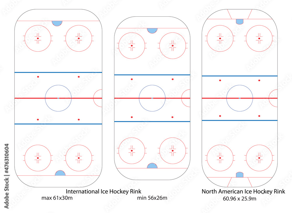 Ice hockey rink top view. International and North American sport arena ...
