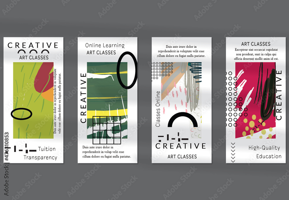 Flyer Layout with Black Shapes and Bright Abstract Rectangle on White ...