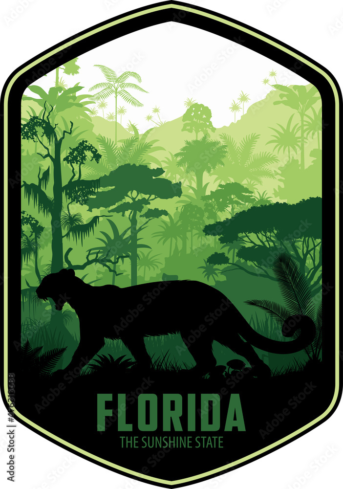 florida vector label with palms and puma Stock Vector | Adobe Stock