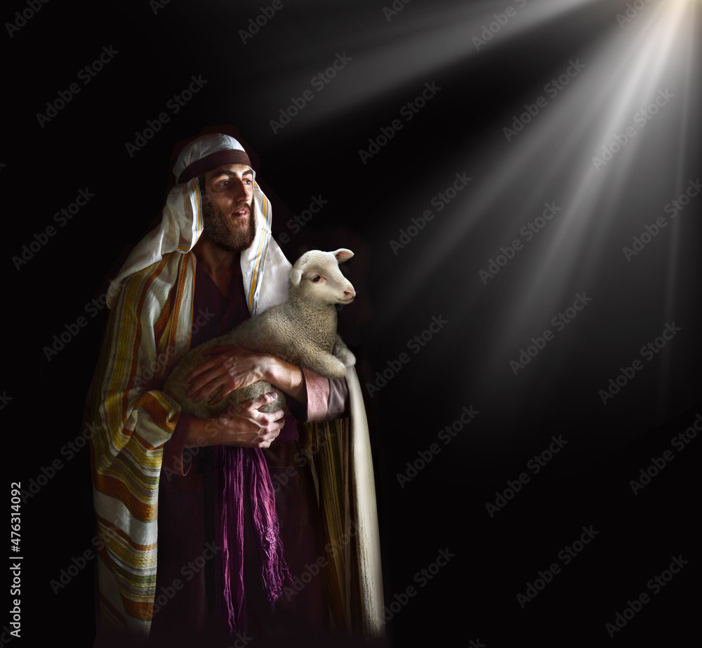 Shepherd hold a sheep in his arms Stock Photo | Adobe Stock