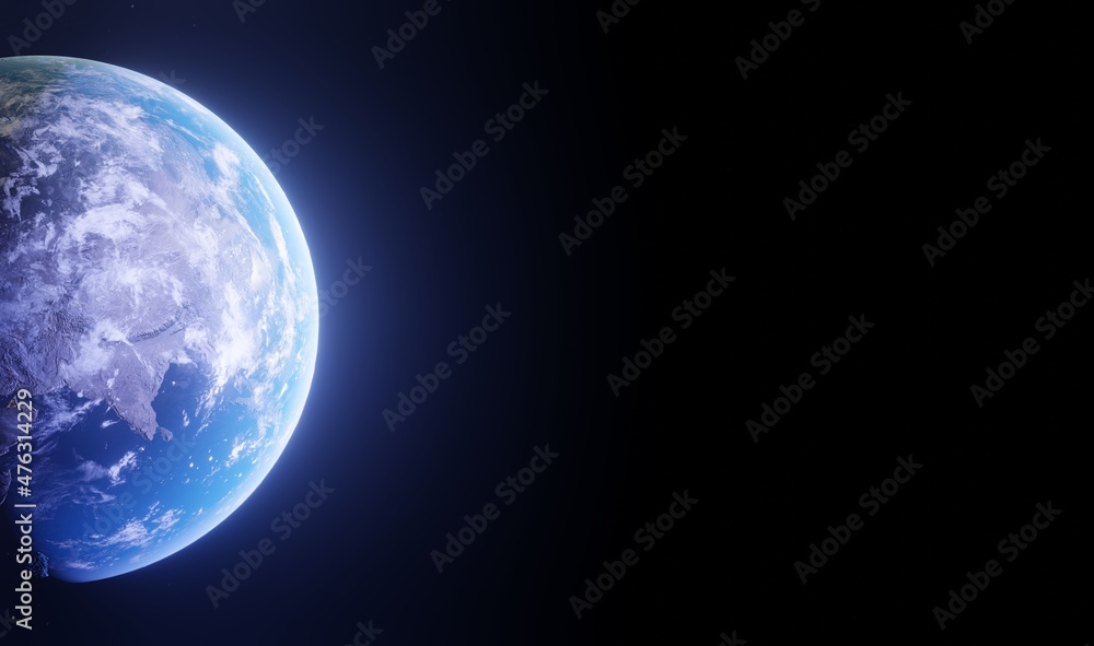 Earth planet viewed from space india and china , 3d render of planet ...