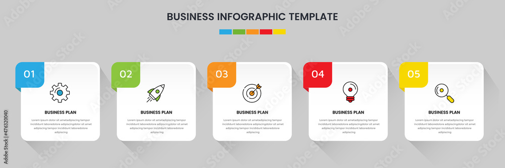 Business infographic design template with icons and 5 options or steps. Can be used for workflow ...