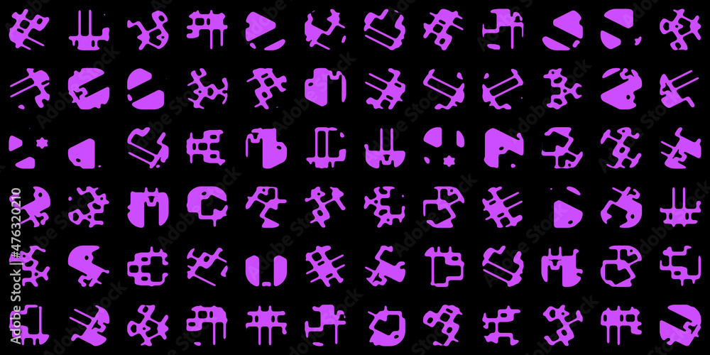 Computer generated alien hieroglyphs symbols isolated on black ...