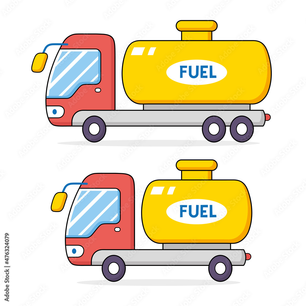 Big long and small yellow gas fuel tank truck isolated cartoon vector ...