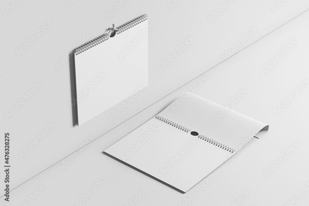 two empty hanging and flat lay clean horizontal portrait wall spiral ...