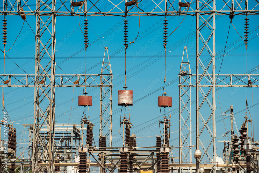 High and medium voltage switchgear in power substation, High voltage ...