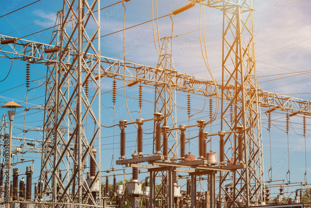 High and medium voltage switchgear in power substation, High voltage ...