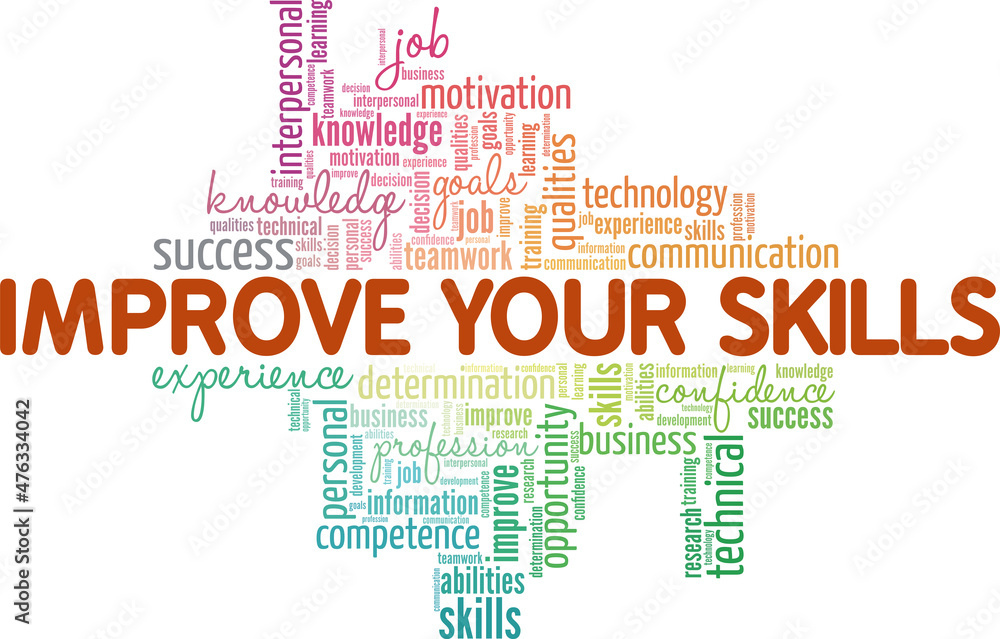 Improve your skills conceptual vector illustration word cloud isolated ...
