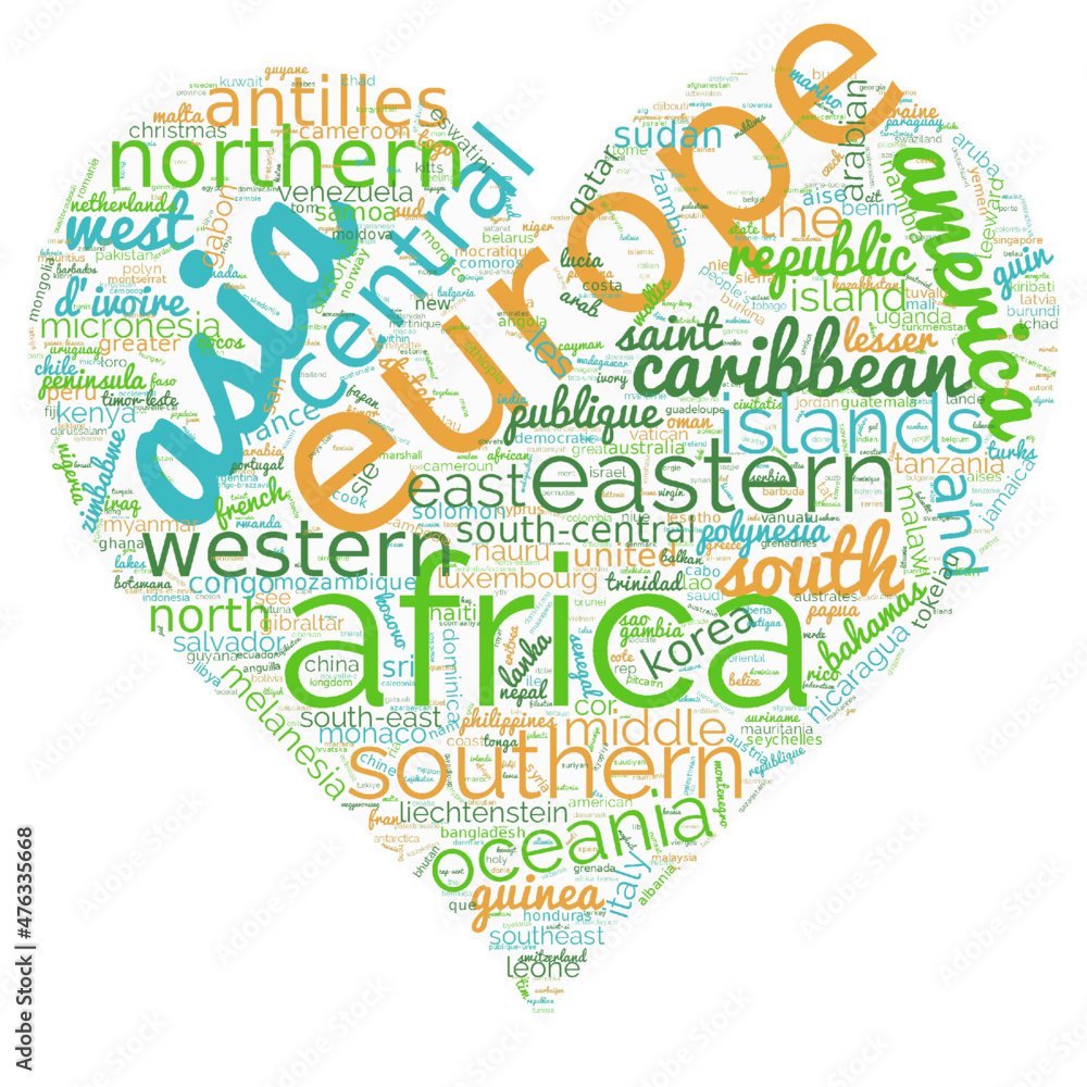 word cloud nation country flag map heart global Stock Vector | Adobe Stock