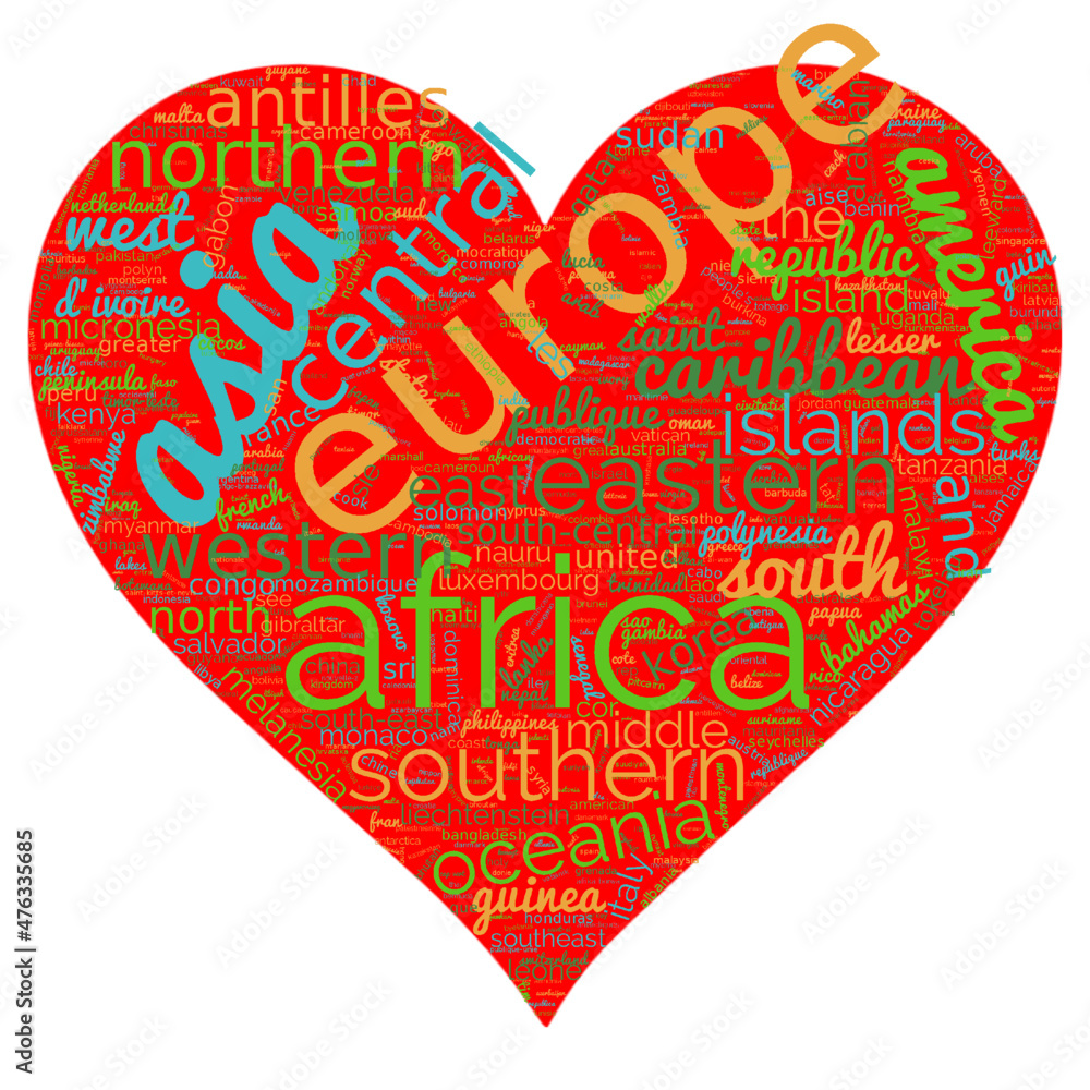word cloud nation country flag map heart global Stock Vector | Adobe Stock