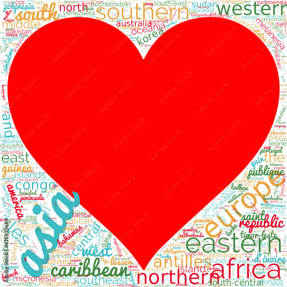 word cloud nation country flag map heart global Stock Vector | Adobe Stock