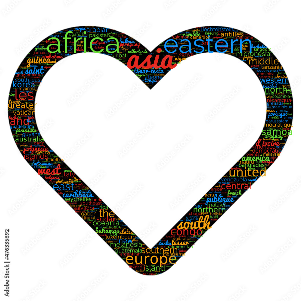 word cloud nation country flag map heart global Stock Vector | Adobe Stock