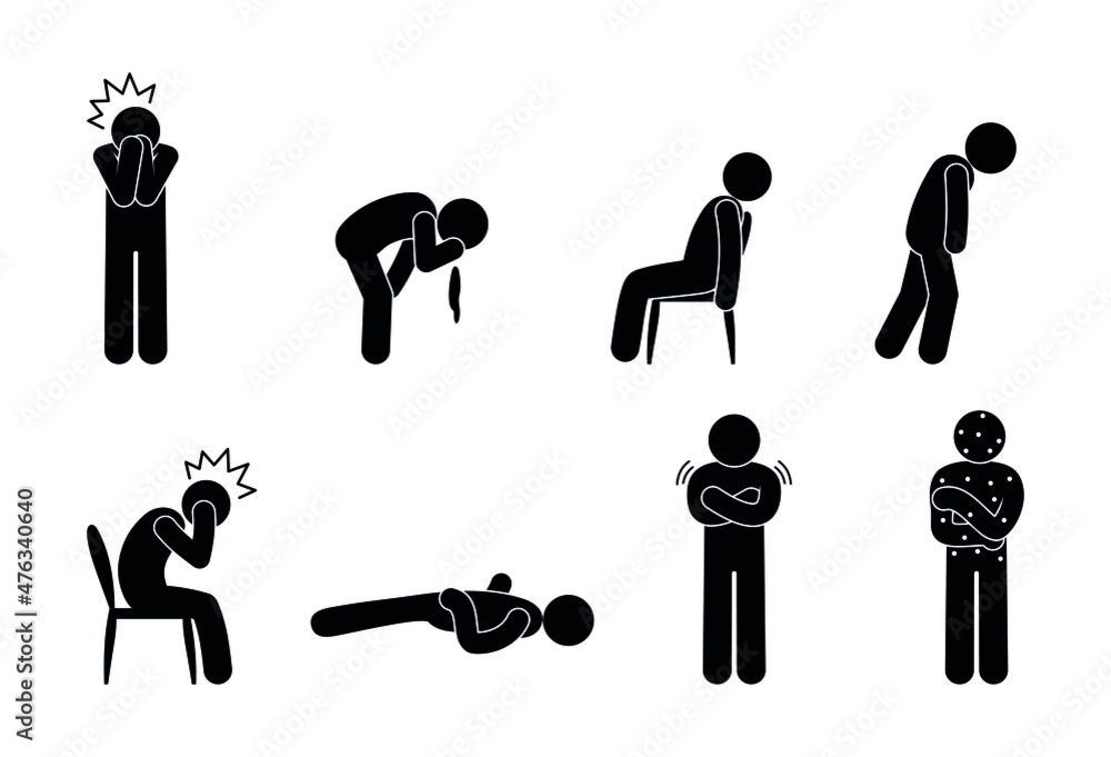 Symptoms of various diseases. Pain, nausea, weakness, convulsions and ...
