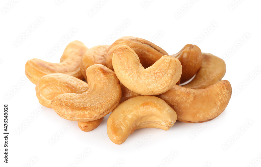 Pile of tasty organic cashew nuts isolated on white Stock Photo | Adobe ...